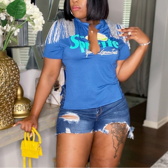 Dream Closet | Tops | Sprite Embellished Graphic Fringe Tassel Top ...